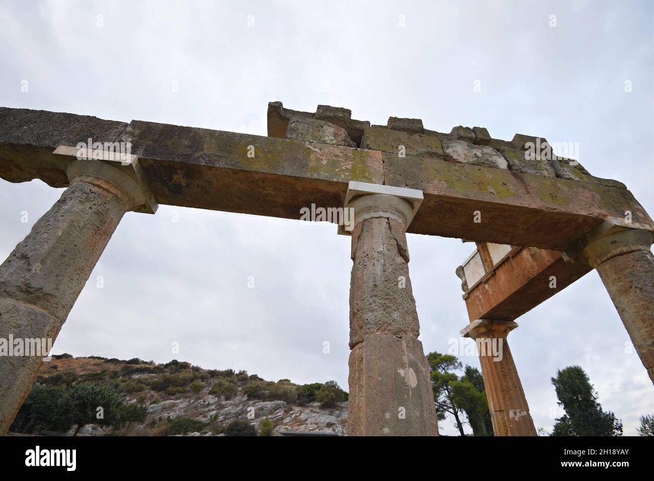 Scenic view of Doric order marble columns and architrave of the 4th ...