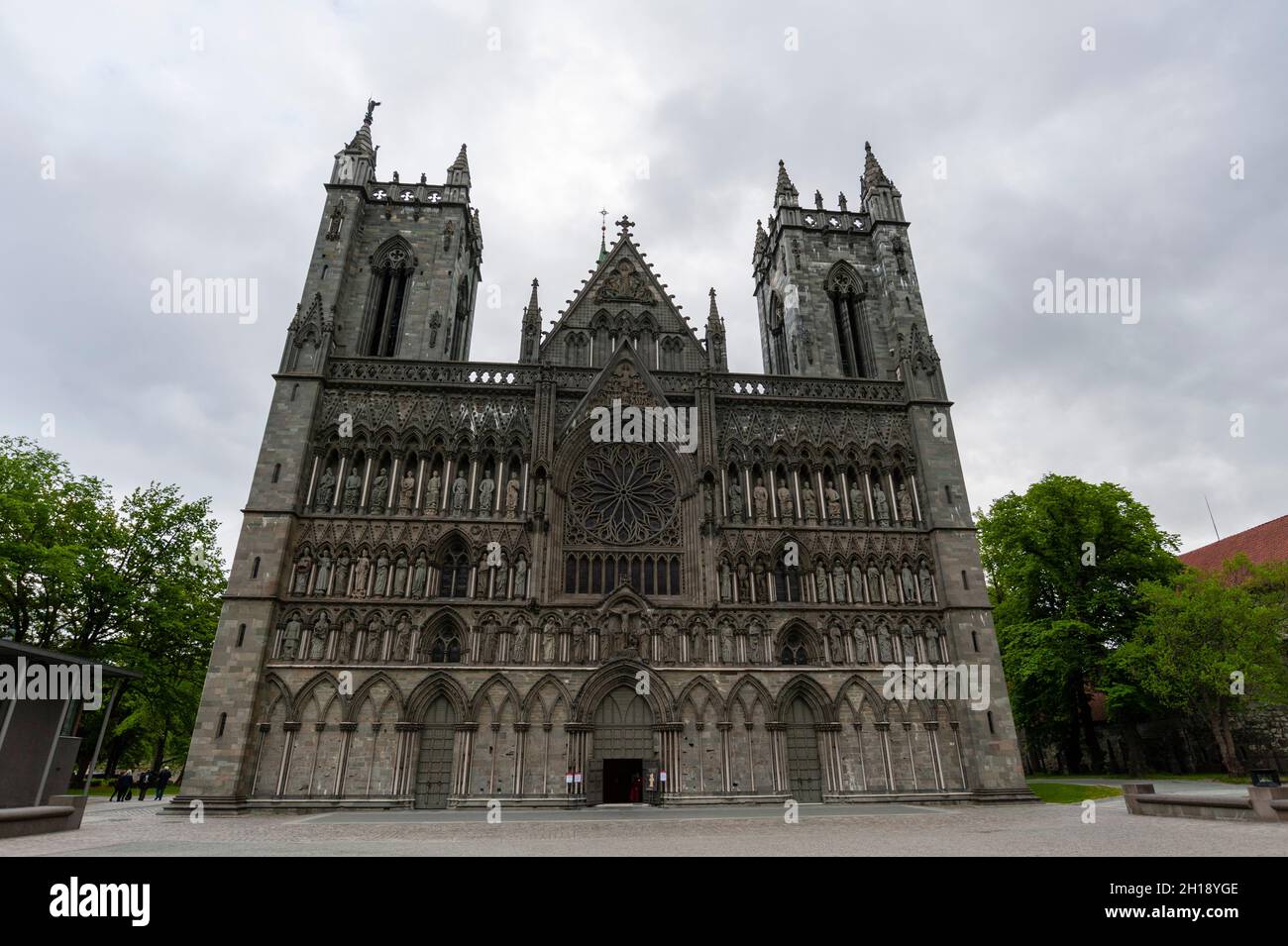 The facade of the medieval Nidaros Cathedral in Trondheim. Trondheim ...