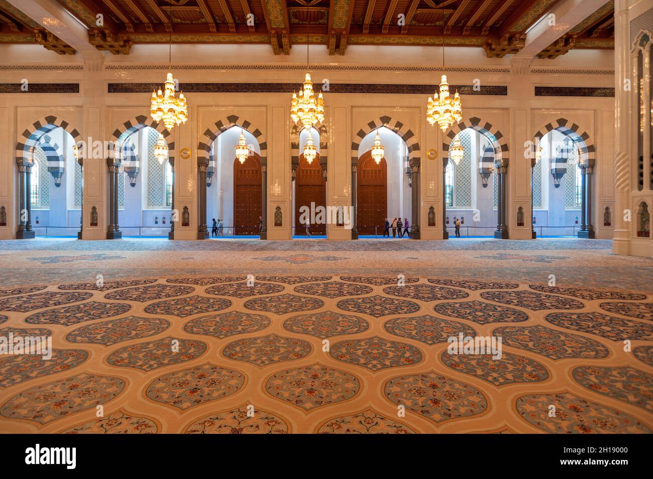 An interior view of the men's prayer room of the Sultan Qaboos Grand ...