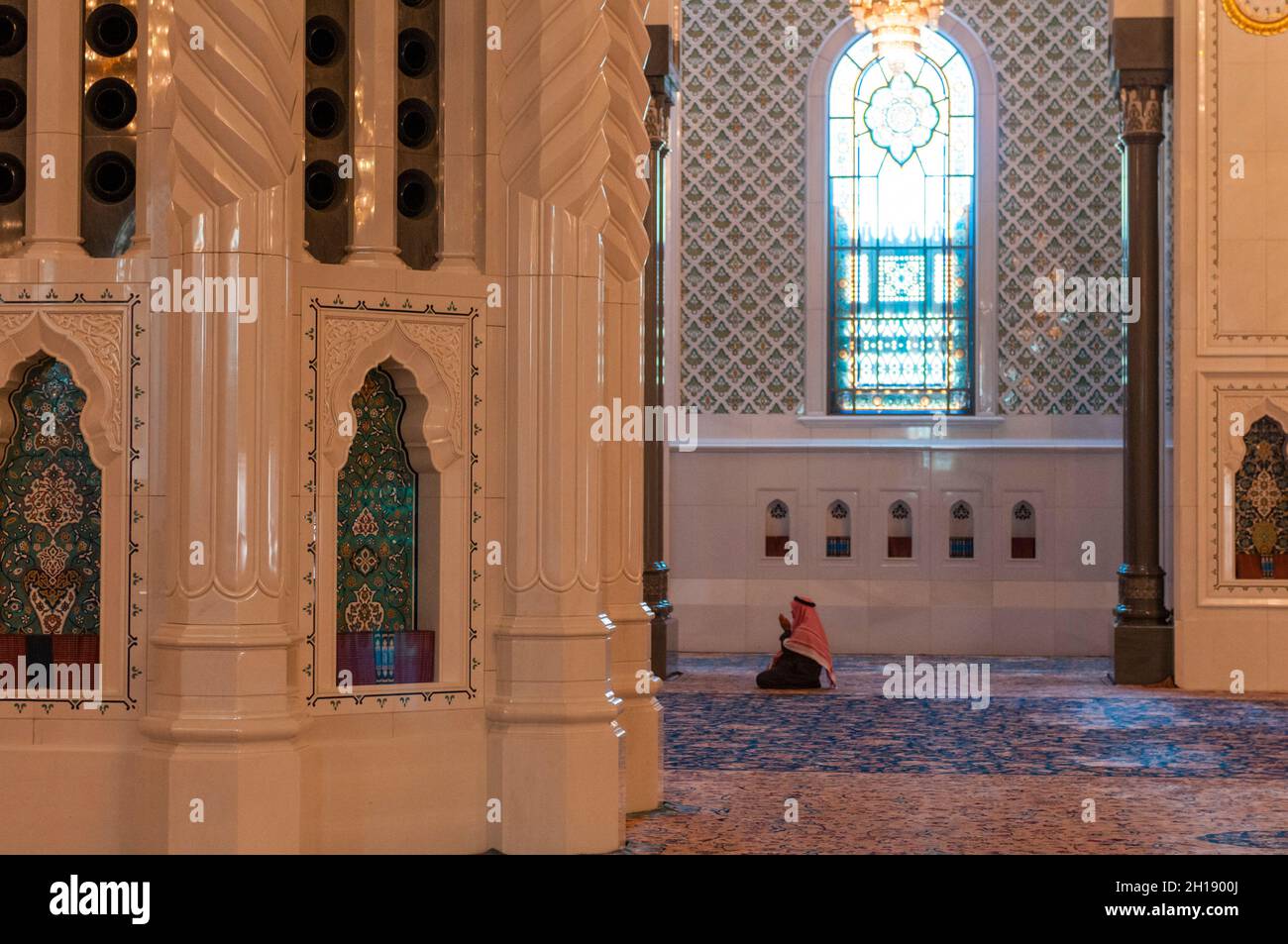 The men's prayer room in the Sultan Qaboos Grand Mosque. Sultan Qaboos ...
