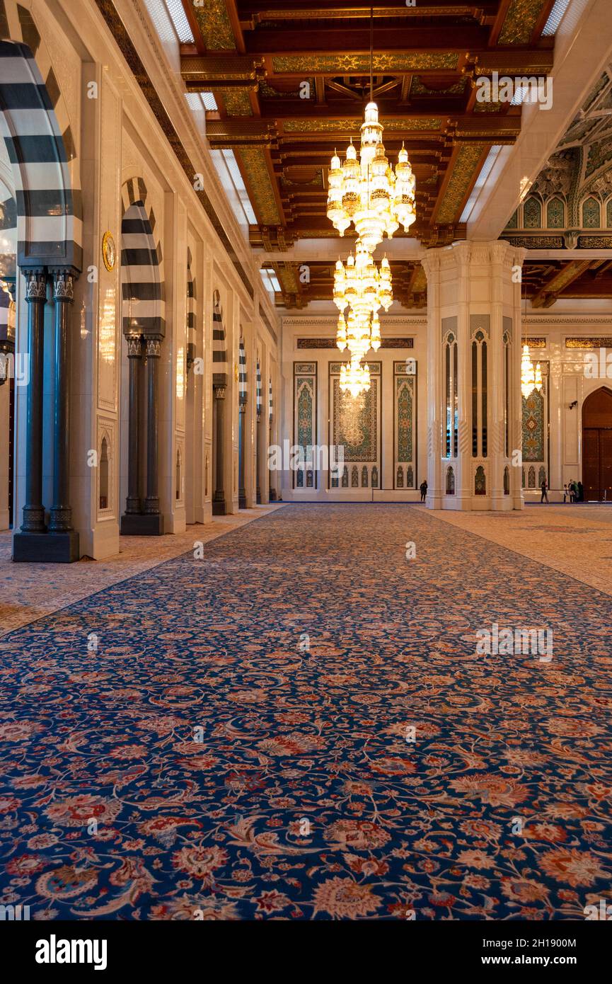 The men's prayer room in the Sultan Qaboos Grand Mosque. Sultan Qaboos ...