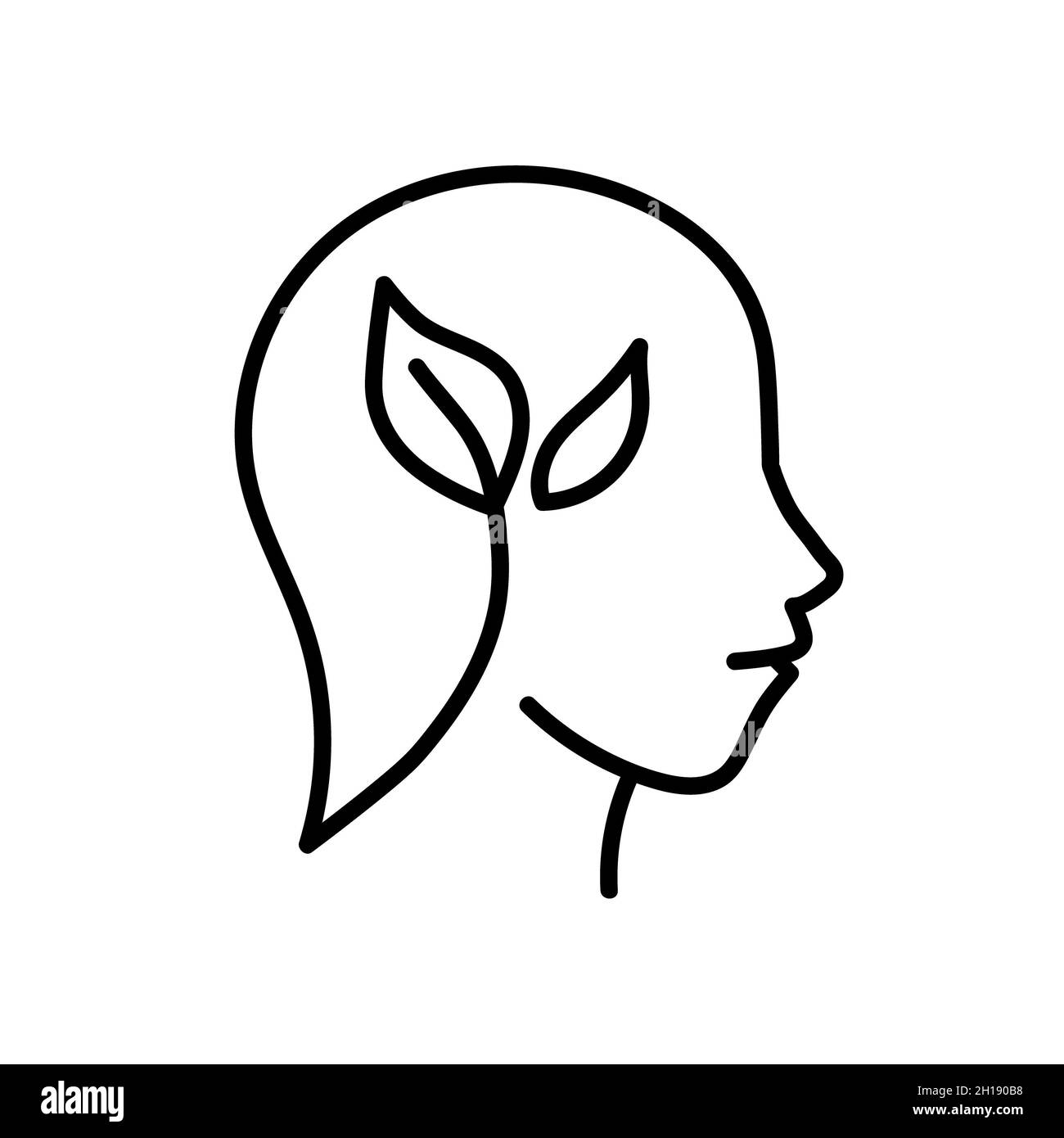 Concept of eco mind icon. Flat human head with green plant pictogram ...
