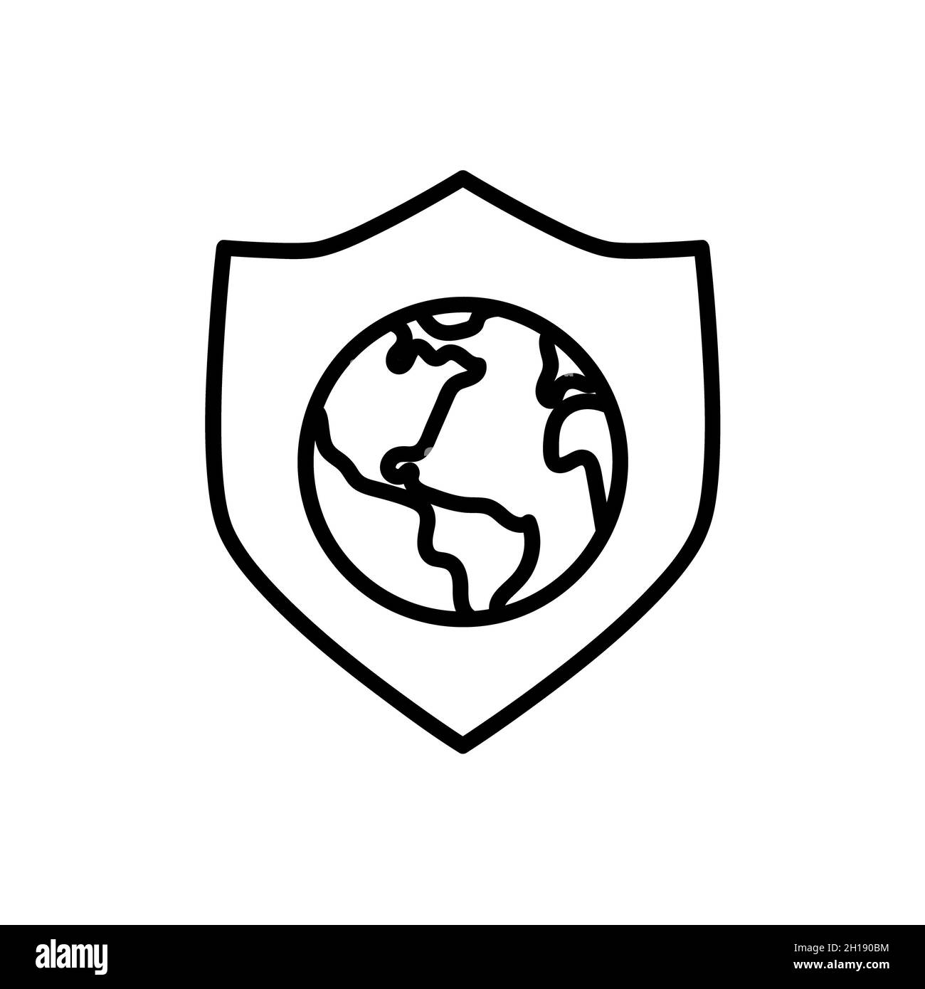Save ecology icon. Flat earth protect pictogram for web. Line stroke ...