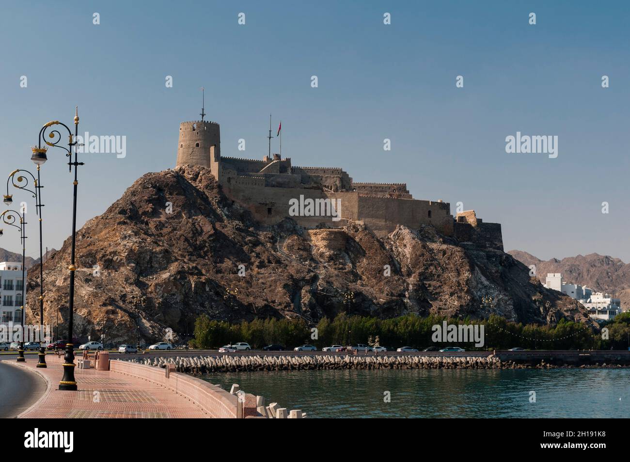 A fortress overlooking Mutthra, Muscat. Mutthra District, Muscat, Oman ...