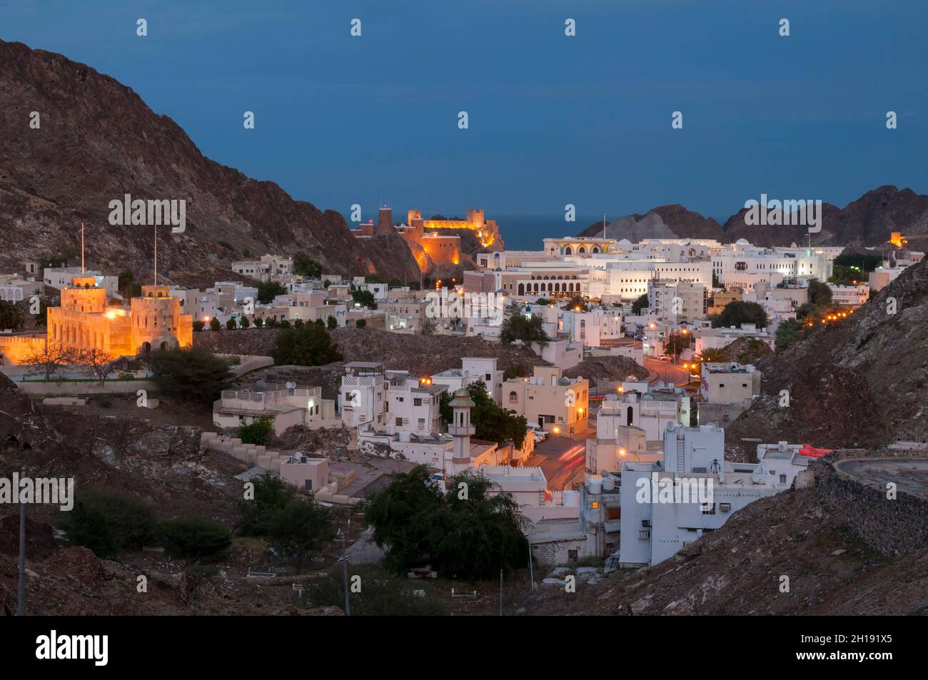 The old city of Muscat, nestled in a mountain valley on the Persian ...
