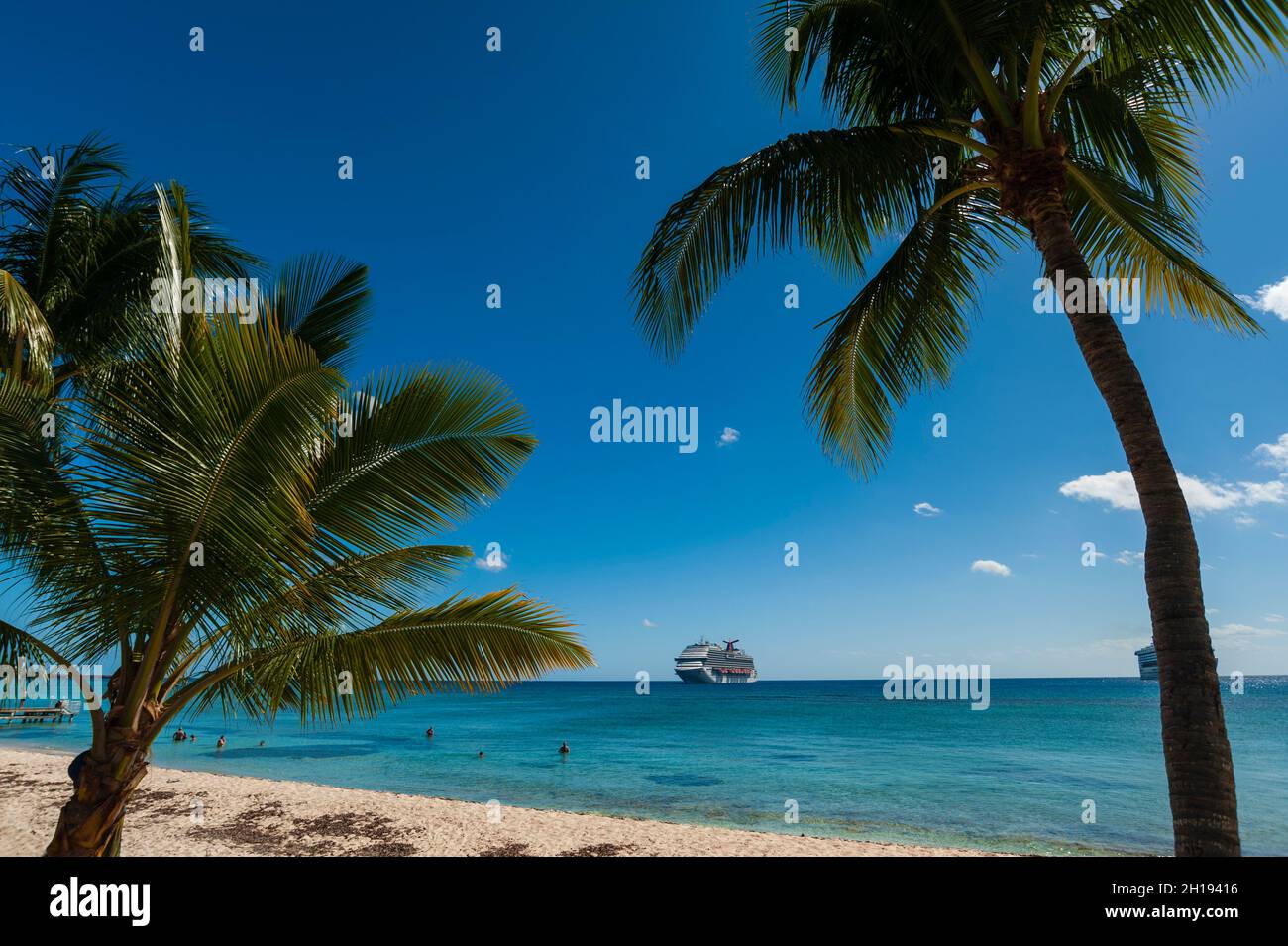 A cruise ship anchored in the Caribbean Sea off of Spotts Beach. Spotts ...