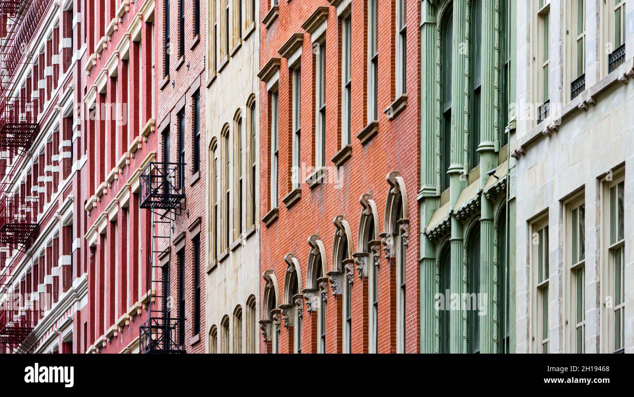 Block of colorful historic buildings in the SOHO neighborhood of ...