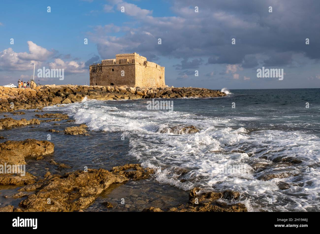Rocky coastline at Paphos Castle, (fort) Paphos, Cyprus Stock Photo - Alamy