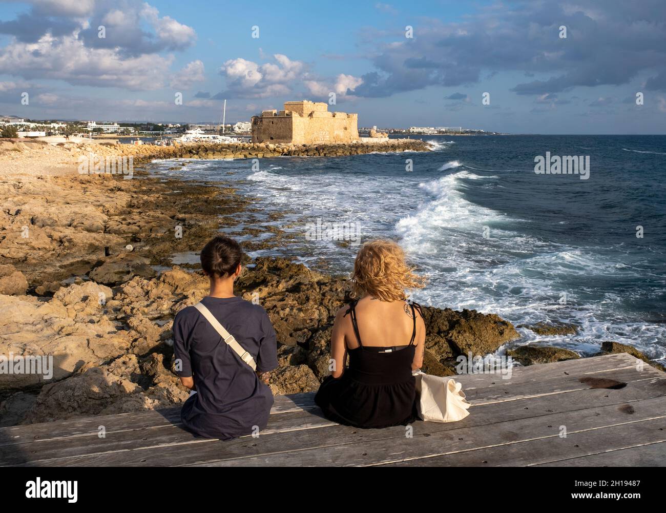 Rocky coastline at Paphos Castle, (fort) Paphos, Cyprus Stock Photo - Alamy