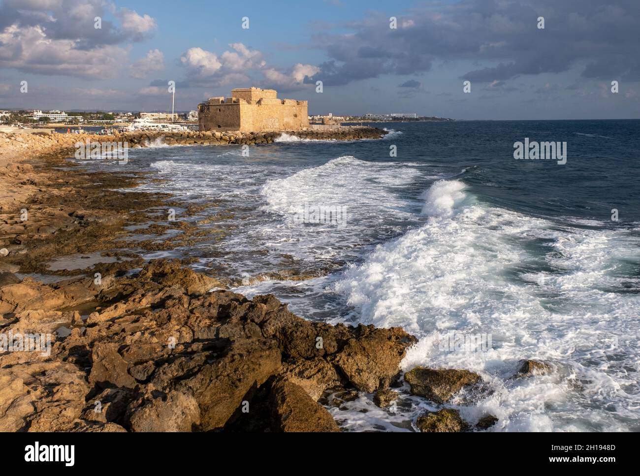Rocky coastline at Paphos Castle, (fort) Paphos, Cyprus Stock Photo - Alamy