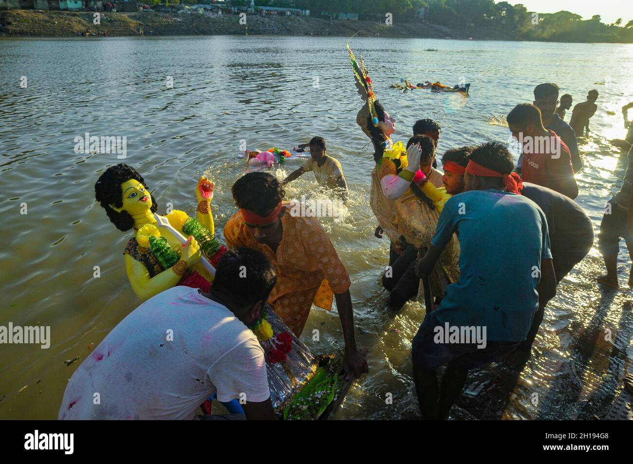 Goddess Durga immersion rituals at the bank of river Surma in Sylhet ...