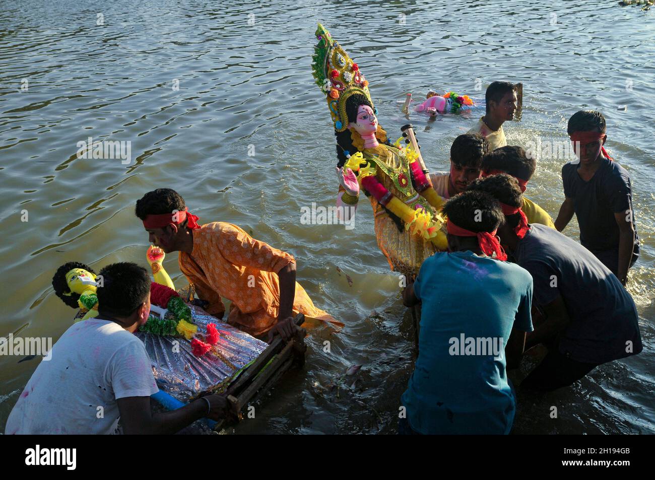 Goddess Durga immersion rituals at the bank of river Surma in Sylhet ...