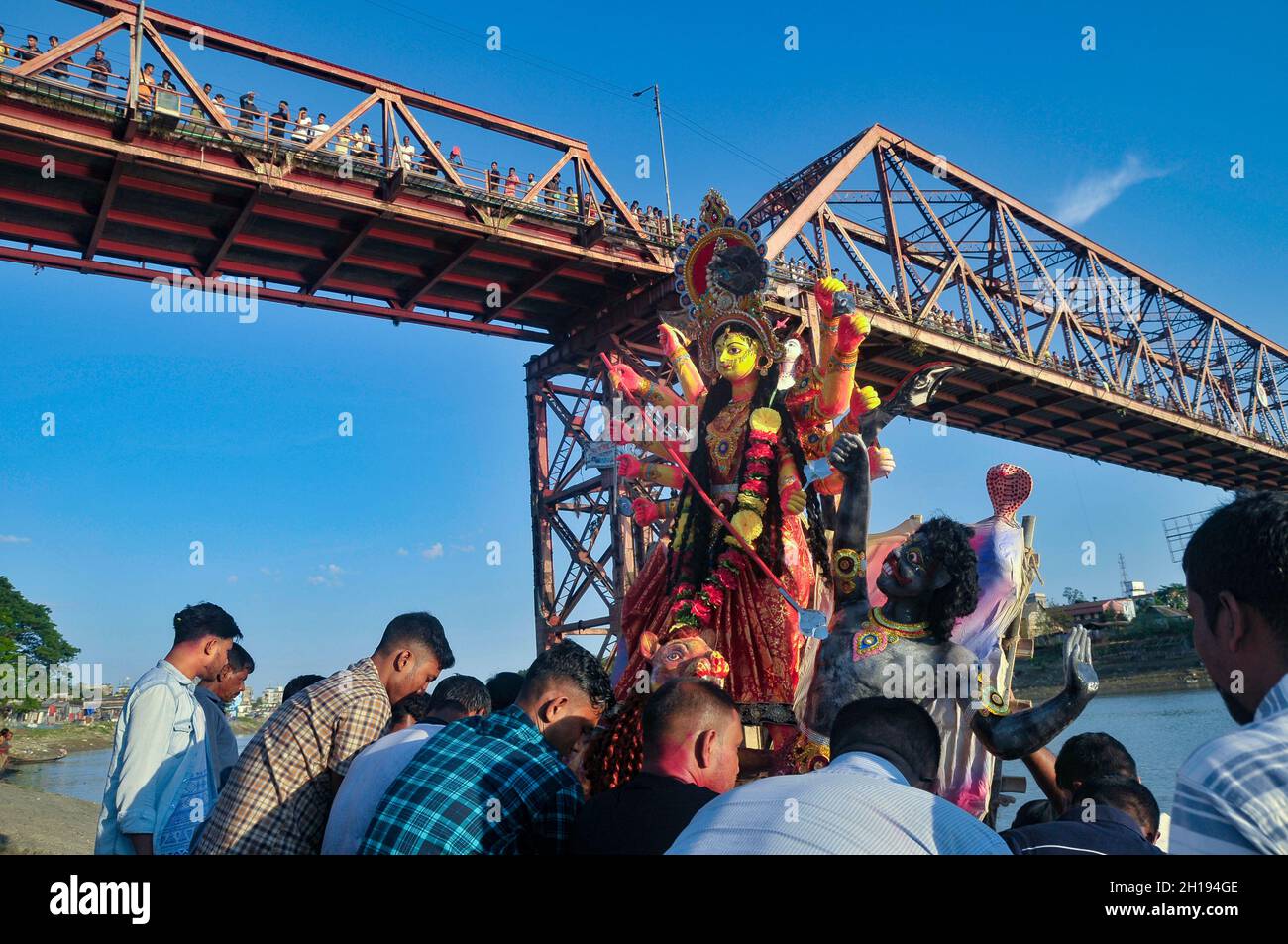 Goddess Durga immersion rituals at the bank of river Surma in Sylhet ...
