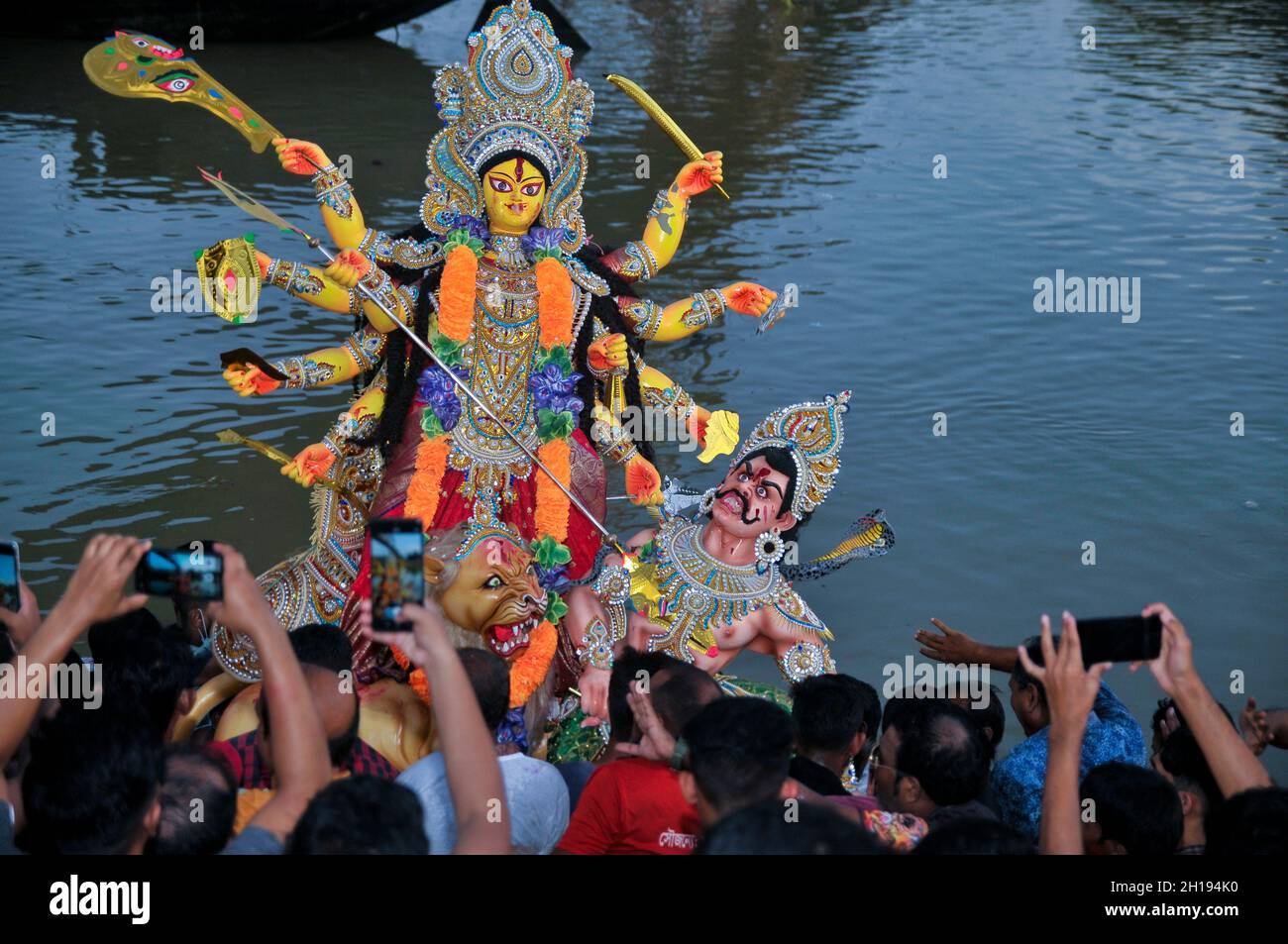 Goddess Durga immersion rituals at the bank of river Surma in Sylhet ...