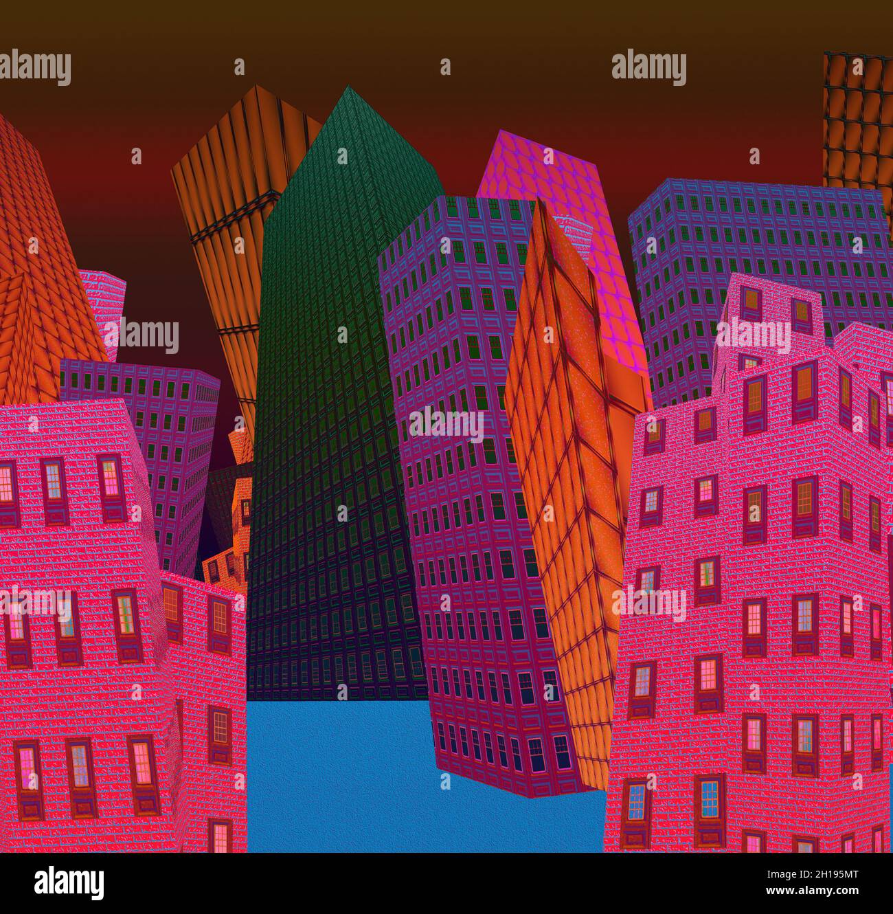 Cartoon drawing. Tilted houses. 3D rendering Stock Photo - Alamy