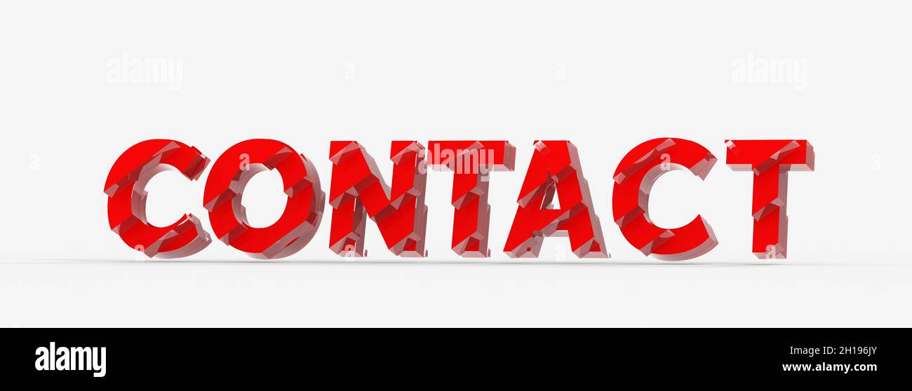 A 3d rendering of the word CONTACT with red and black lines on a white ...