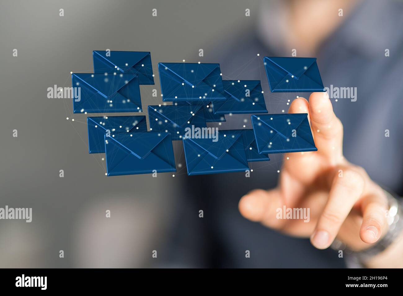 A human hand showing network communications with email symbol Stock ...