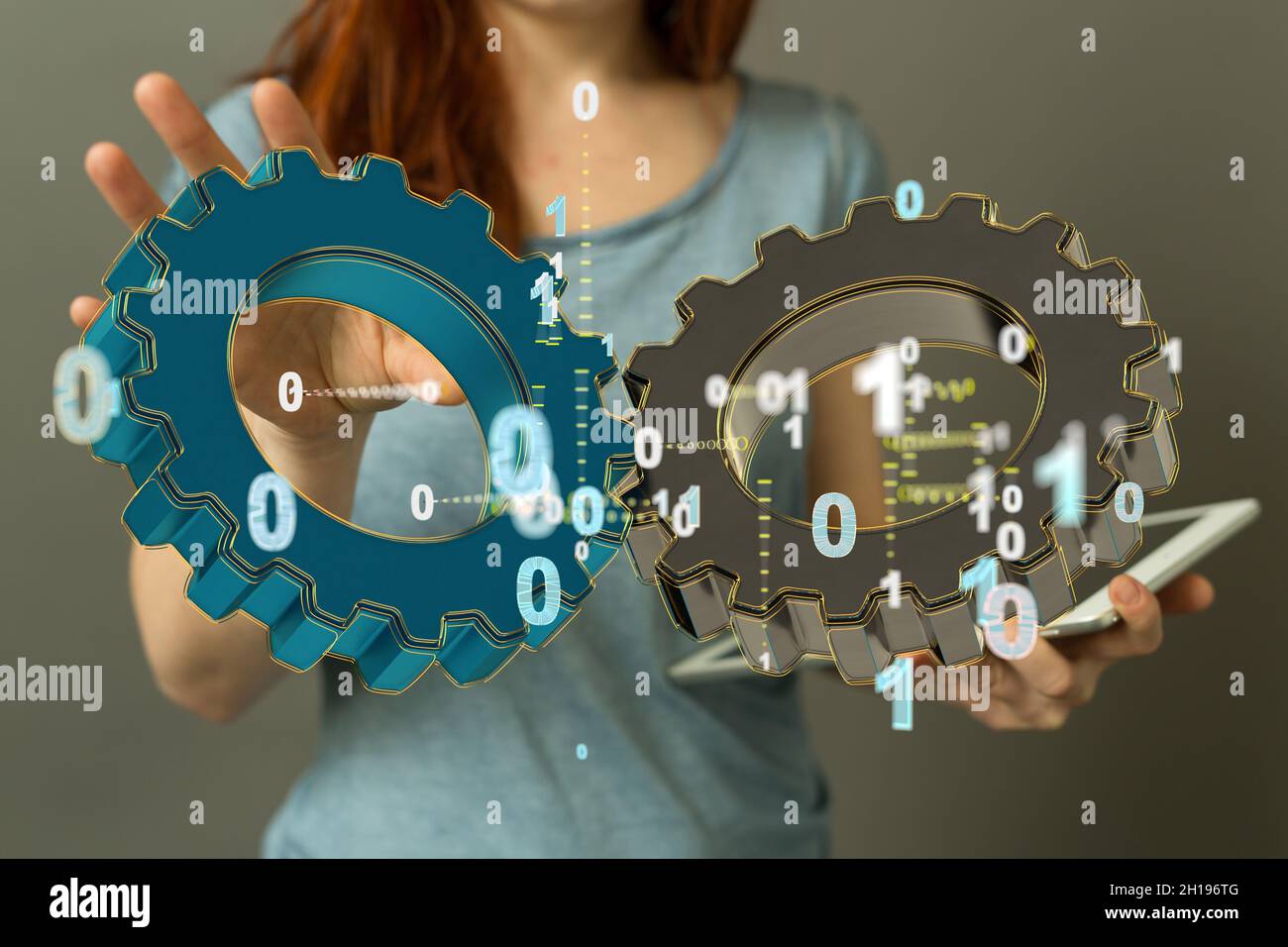 A human hand showing cogs and gear wheel mechanisms Stock Photo - Alamy