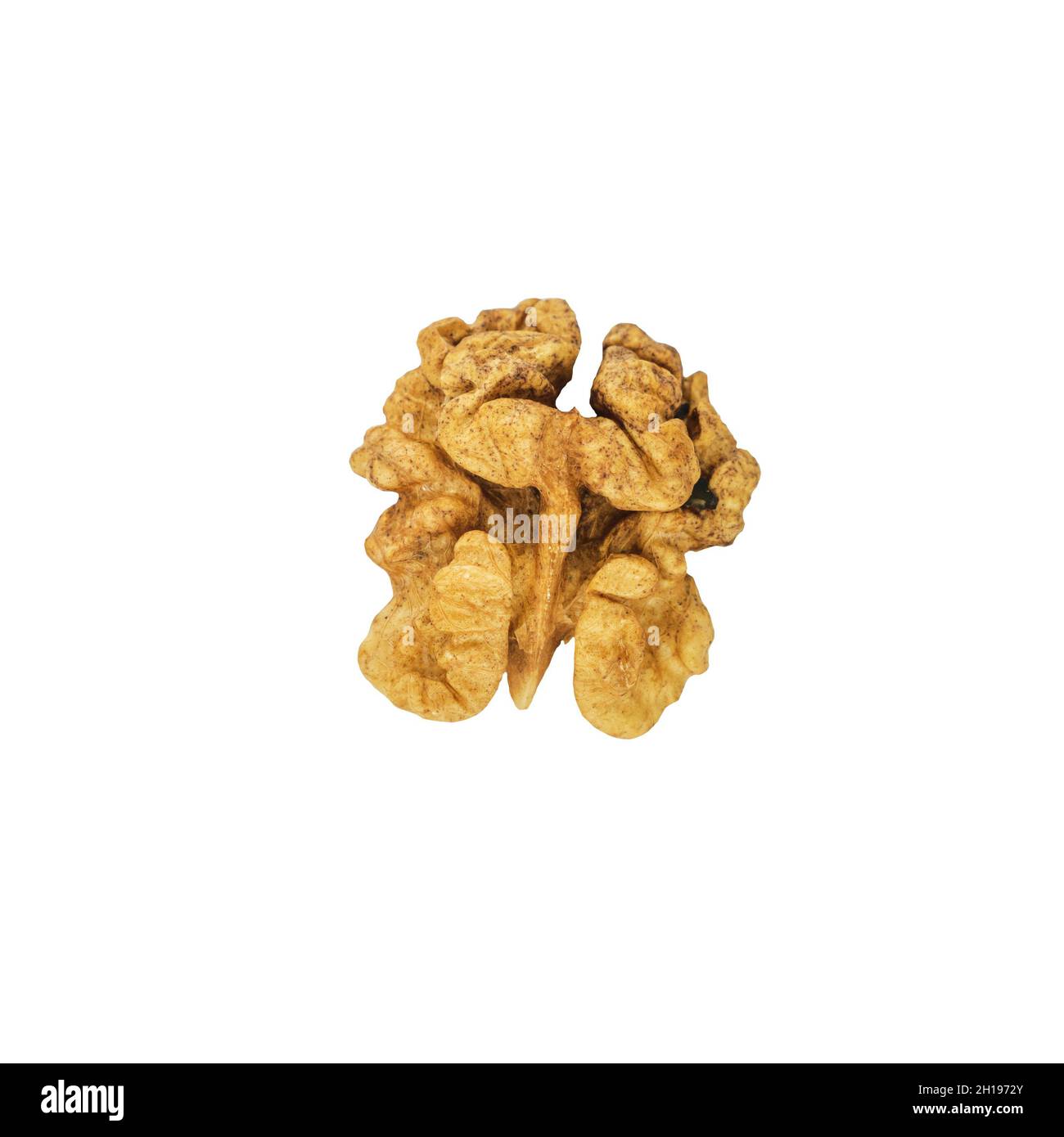 Top view of peeled walnut fruit isolated on white background. Close-up ...