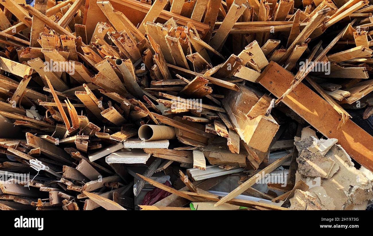 A top view of a pile of wood and stone construction waste Stock Photo ...