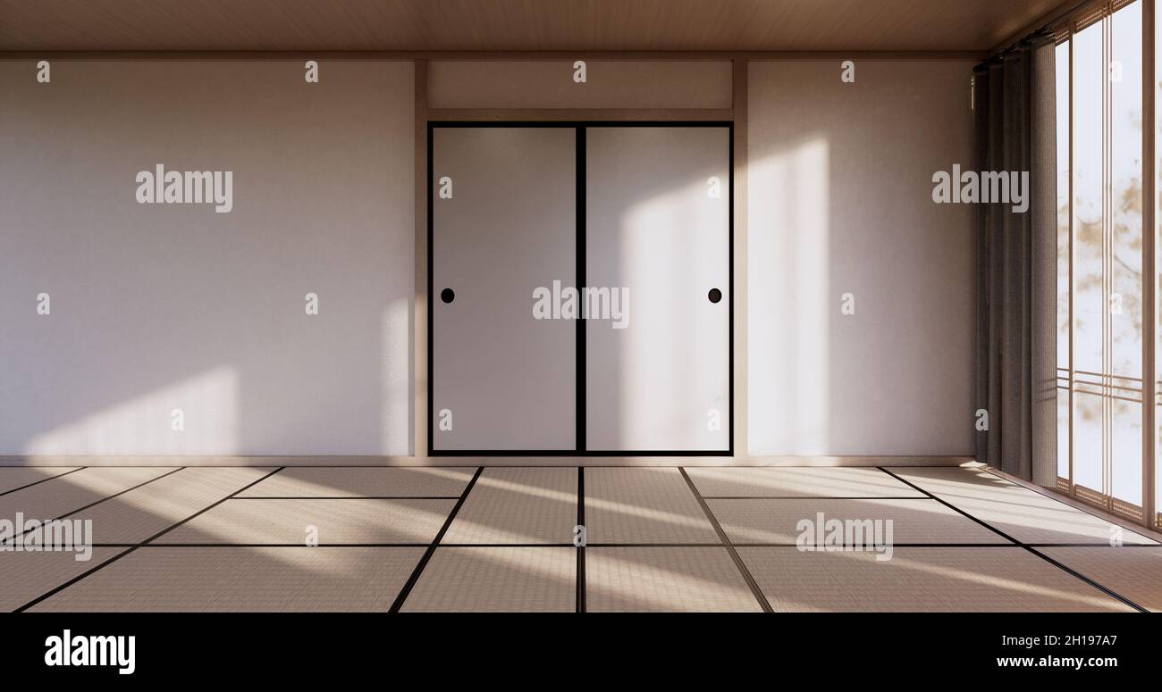 Empty room, white room, Clean modern room ,japanese style.3D rendering ...