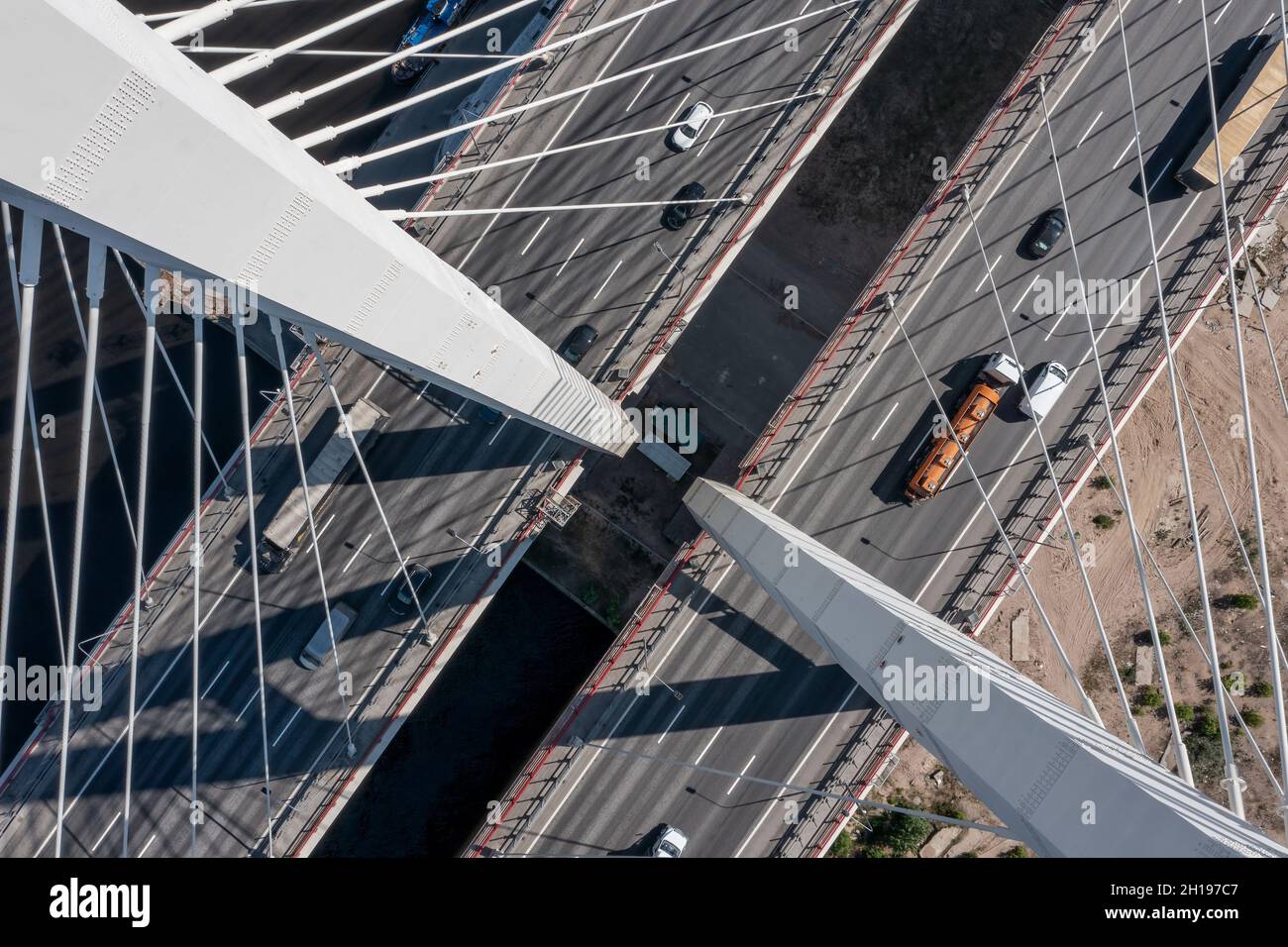 Cable-stayed bridge with cars Stock Photo - Alamy