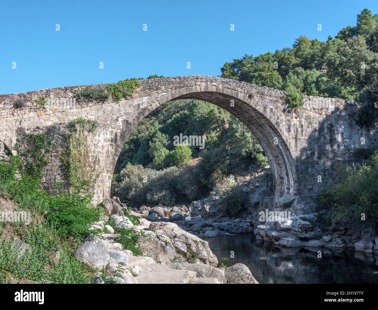 Roman bridge over the canyon of the Alardos river in Madrigal de la ...