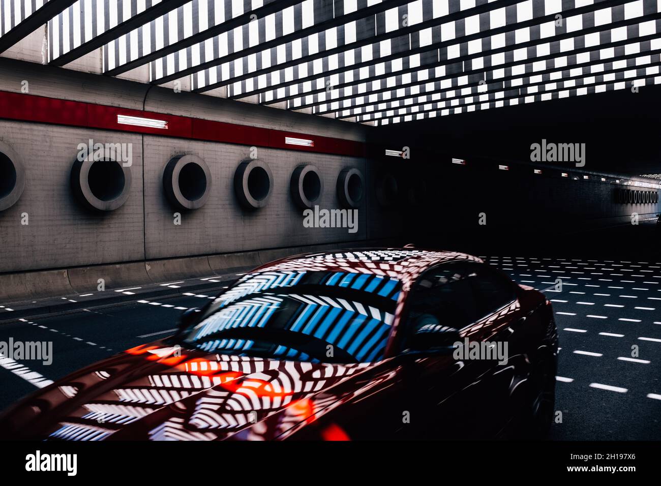 Germany, Berlin, Tegel Airport, a modern luxuary car driving through ...