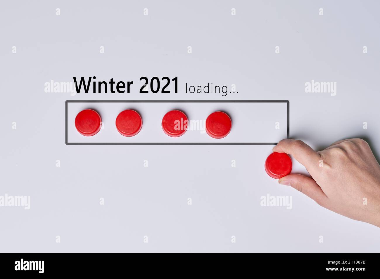 Winter 2021 loading illustrated with red buttons on white background ...