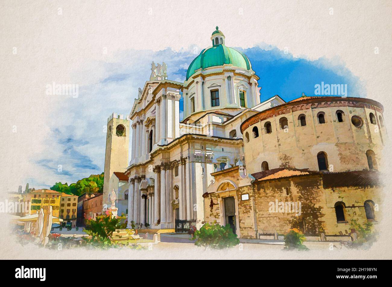 Watercolor drawing of Santa Maria Assunta Cathedral, Duomo Nuovo and ...