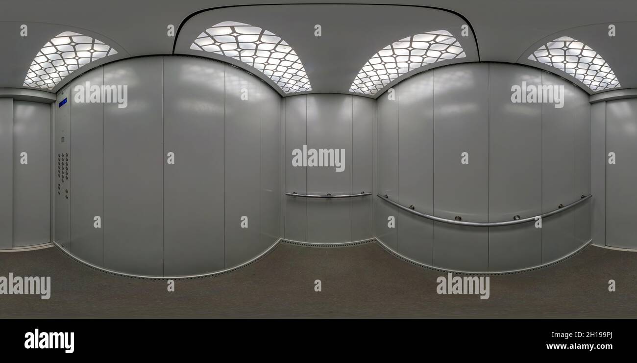 360 hdri panorama inside interior of metal service elevator lift room ...