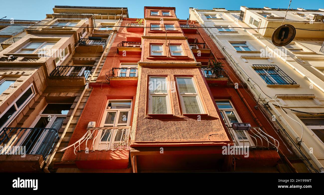 Facade view of modern architectural building in istanbul with blue sky ...