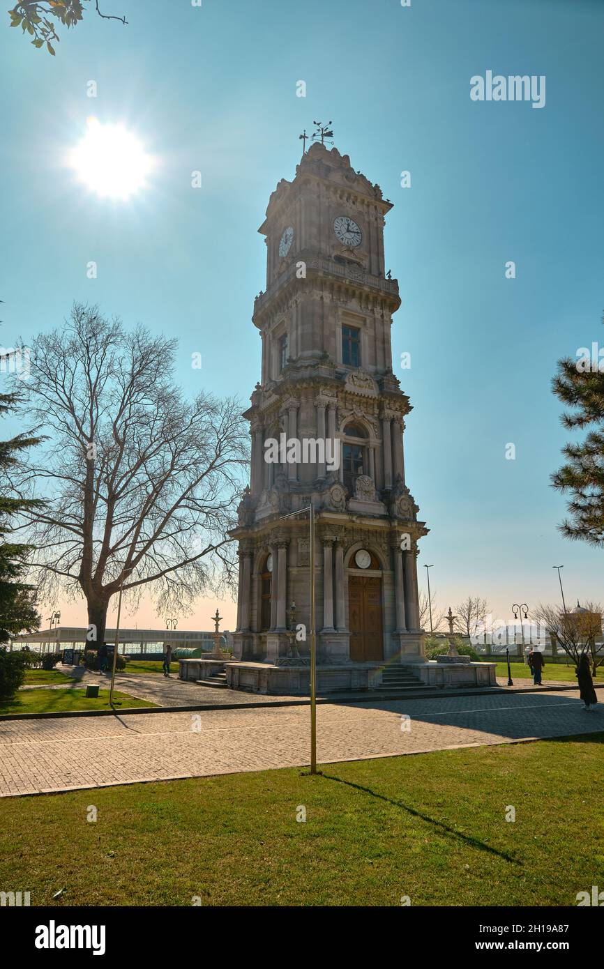 dolmabahce palace clock tower made as baroque style architecture with ...