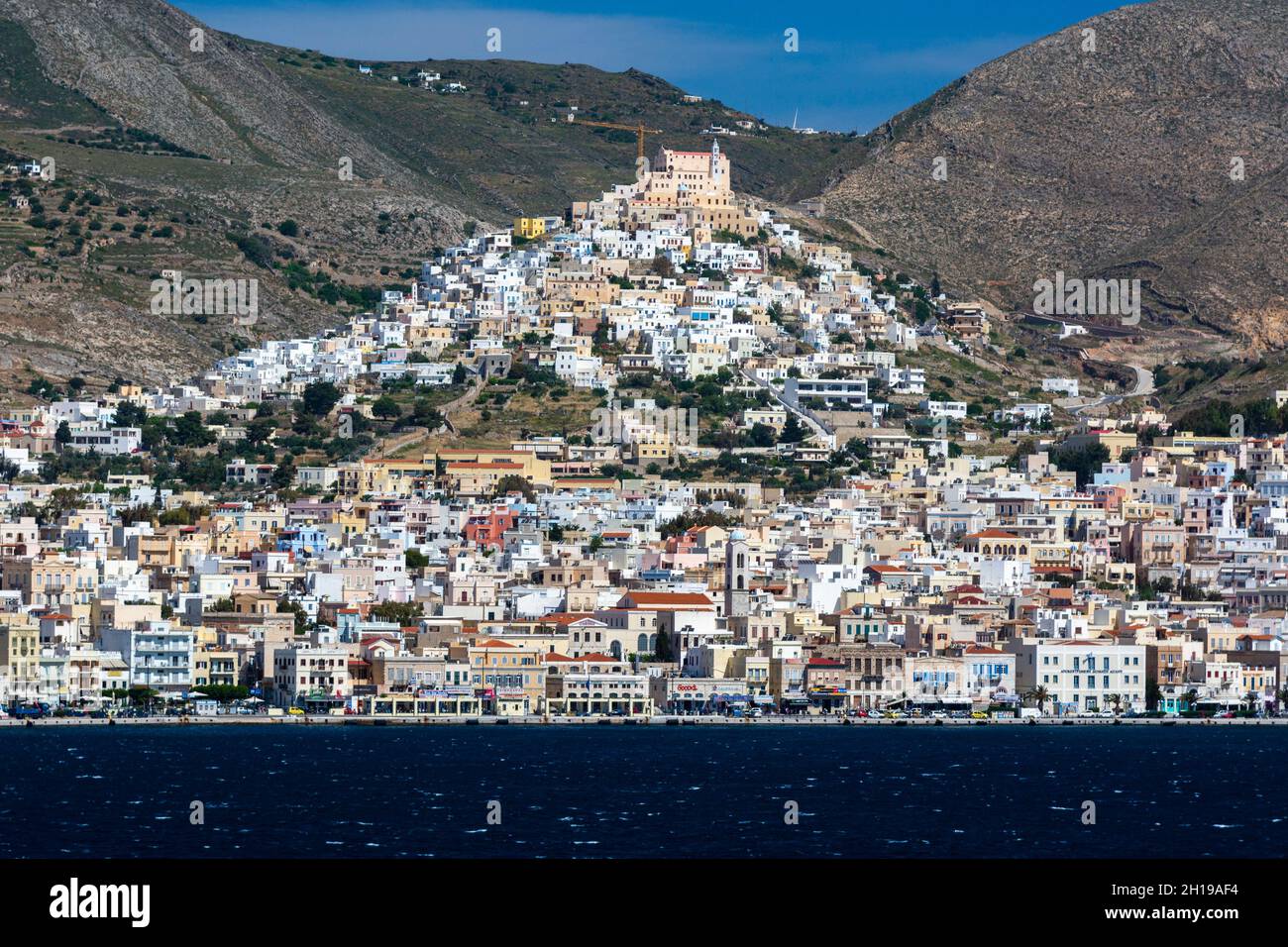 Ano Syros on the top of a hill overlooking Ermoupoli, the capital of ...