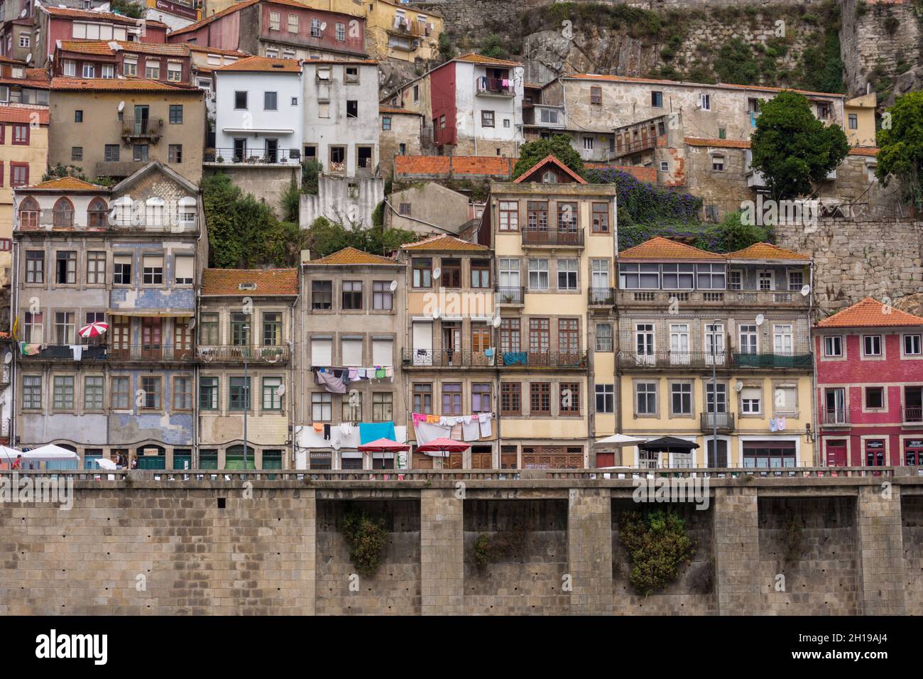 Porto Portugal, historic old town, Ribeira district along the Douro ...