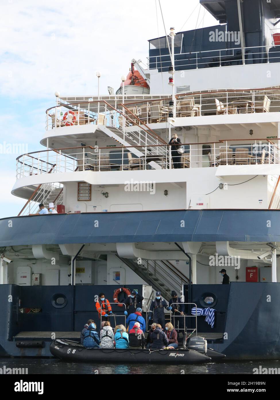 Close up of the decks at the stern of the cruise ship MS Island Sky ...