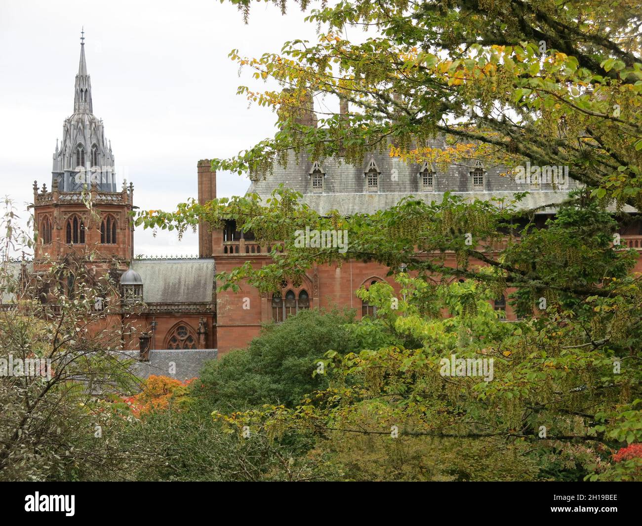 View of the neo-gothic, red sandstone, stately home of the Marquess of ...
