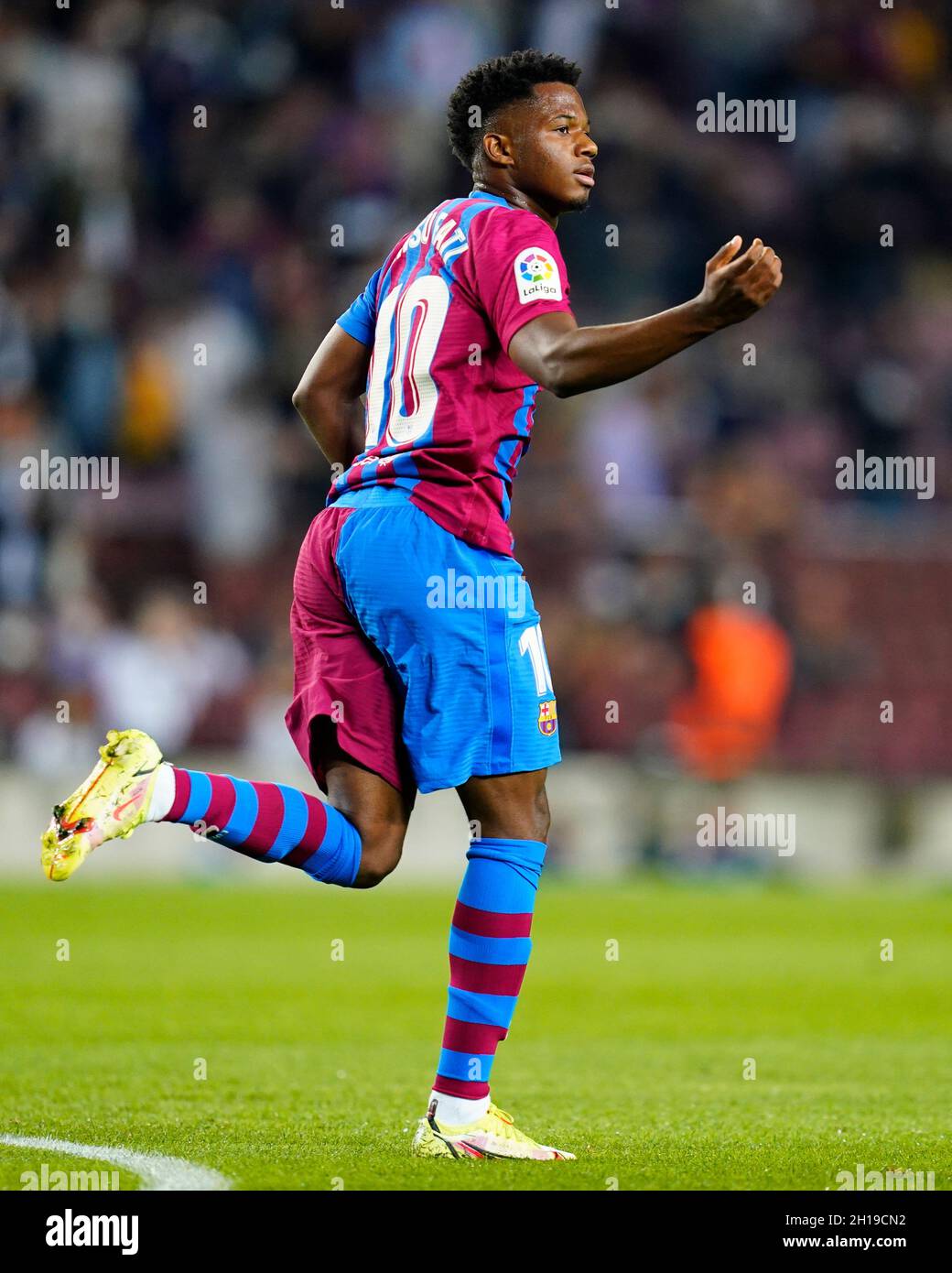 Ansu Fati of FC Barcelona celebrates his goal during the La Liga match ...
