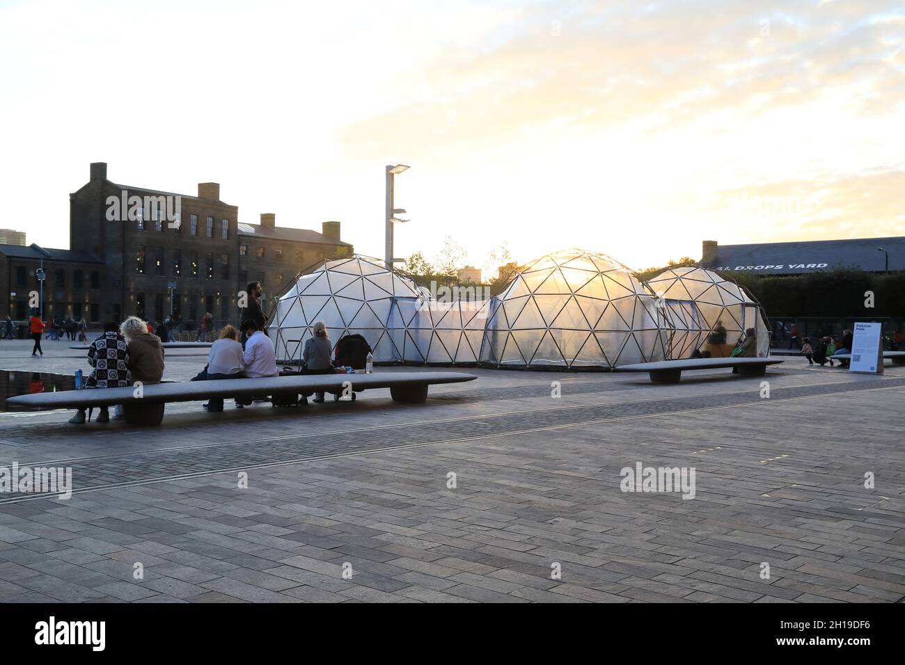 The Pollution Pods, created by artist Michael Pinsky, in Granary Square ...