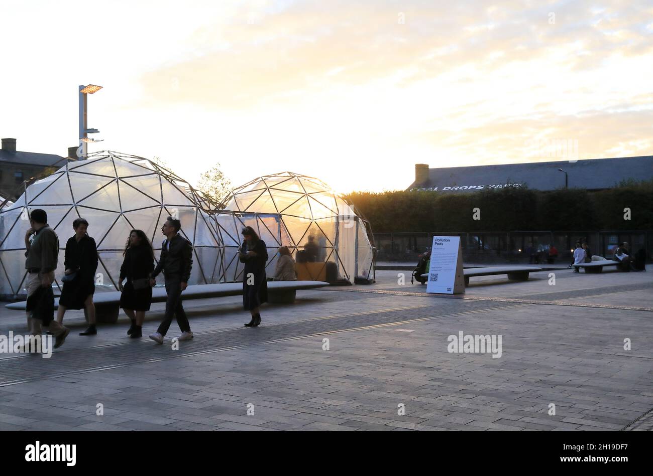 The Pollution Pods, created by artist Michael Pinsky, in Granary Square ...