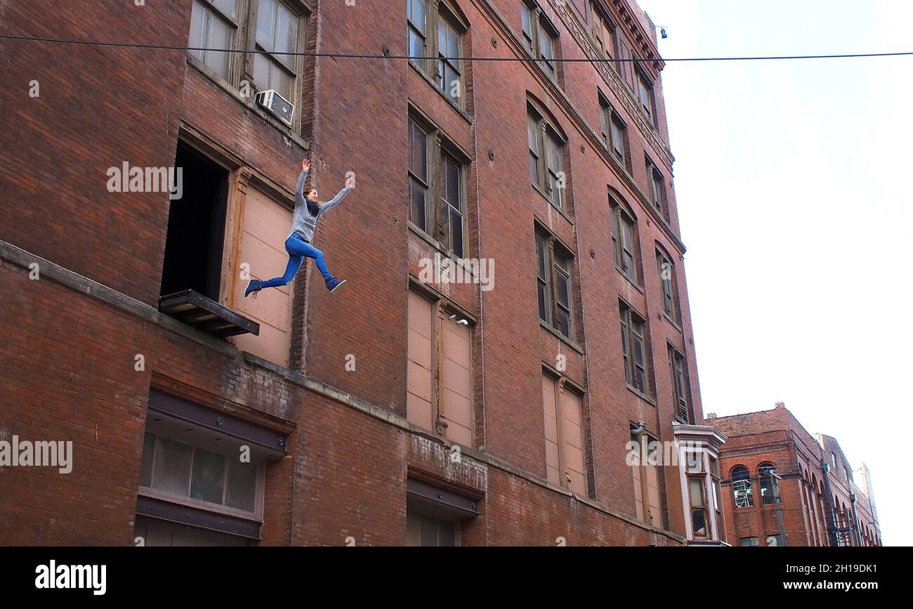 KANSAS CITY, UNITED STATES - Sep 24, 2021: A stunt woman jumping out of ...