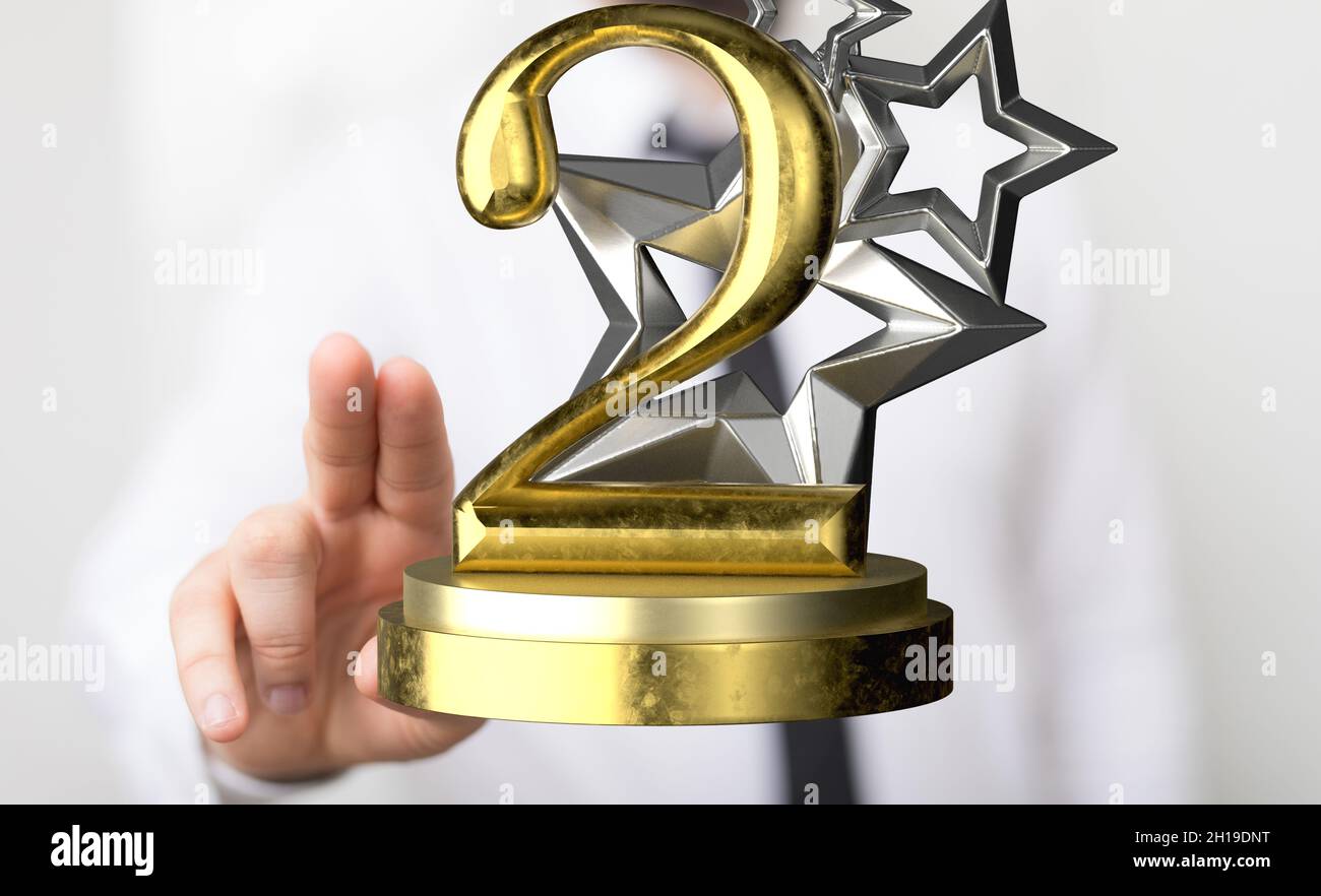 A human hand showing 2nd award prize in 3d Stock Photo - Alamy
