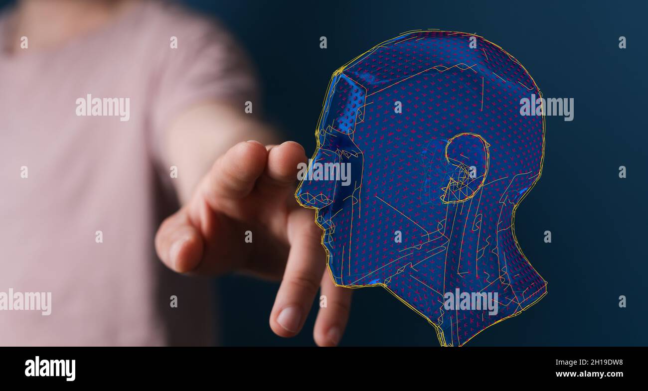 A human hand showing artificial Intelligence and Creative brain concept ...