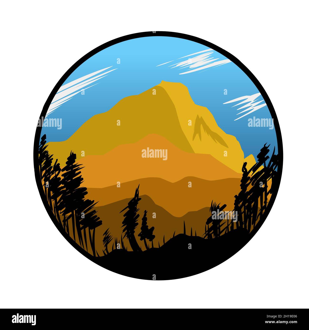 An illustration of a mountain in a circle on a white background Stock ...