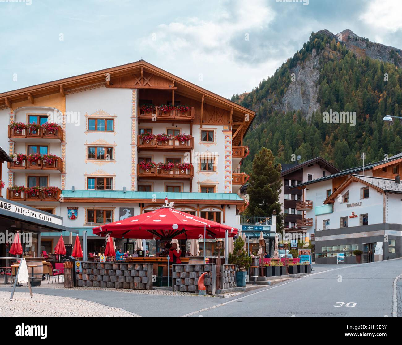 Samnaun, Switzerland - September 28, 2021: Townscape of Samnaun with ...