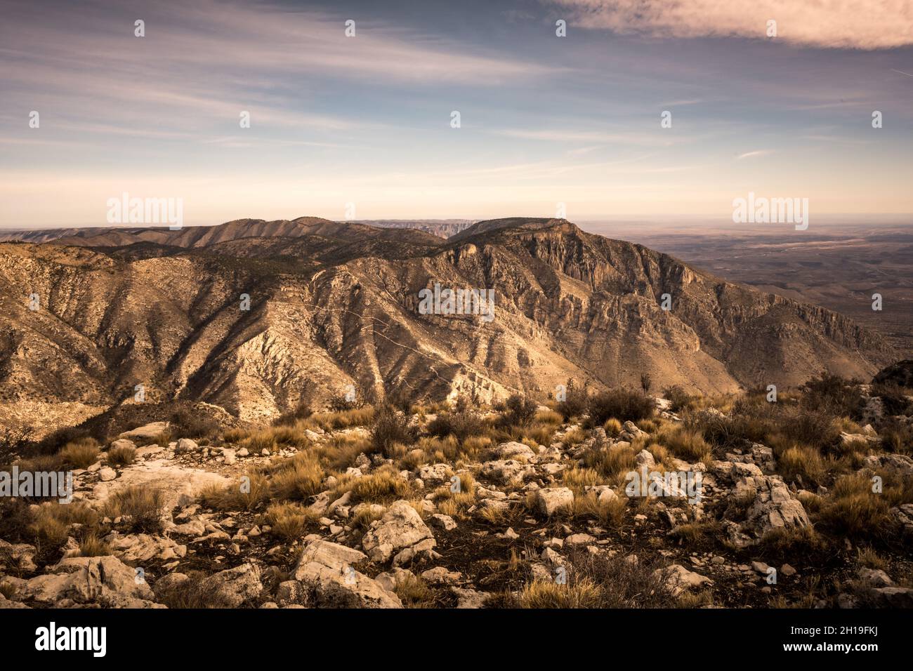 Trail and Hunter Peak Seen From The Top of Guadalupe Peak Stock Photo ...