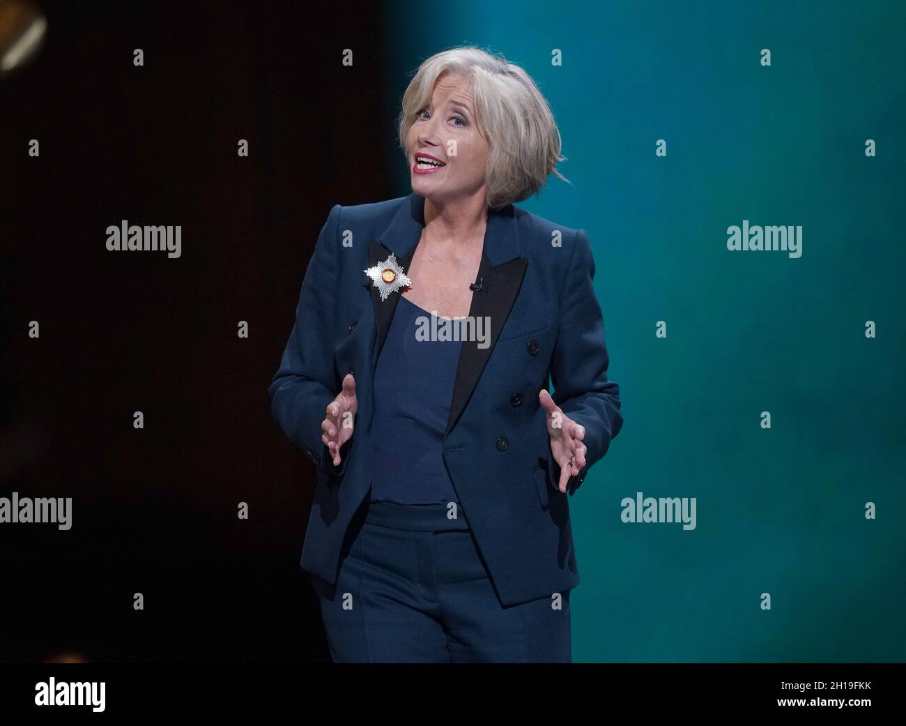 Emma Thompson on stage, during the first Earthshot Prize awards ...