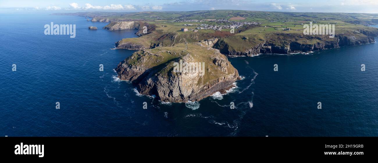 Tintagel and Boscastle aerial drone cornwall uk Stock Photo - Alamy