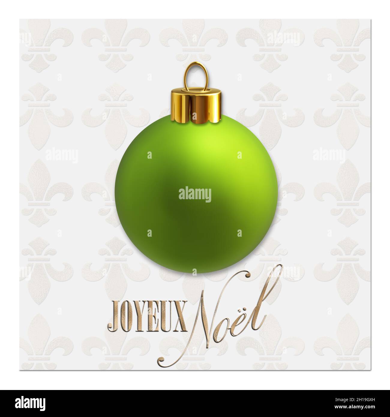 French Joyeux Noel. Christmas greeting card, design of close up green ...