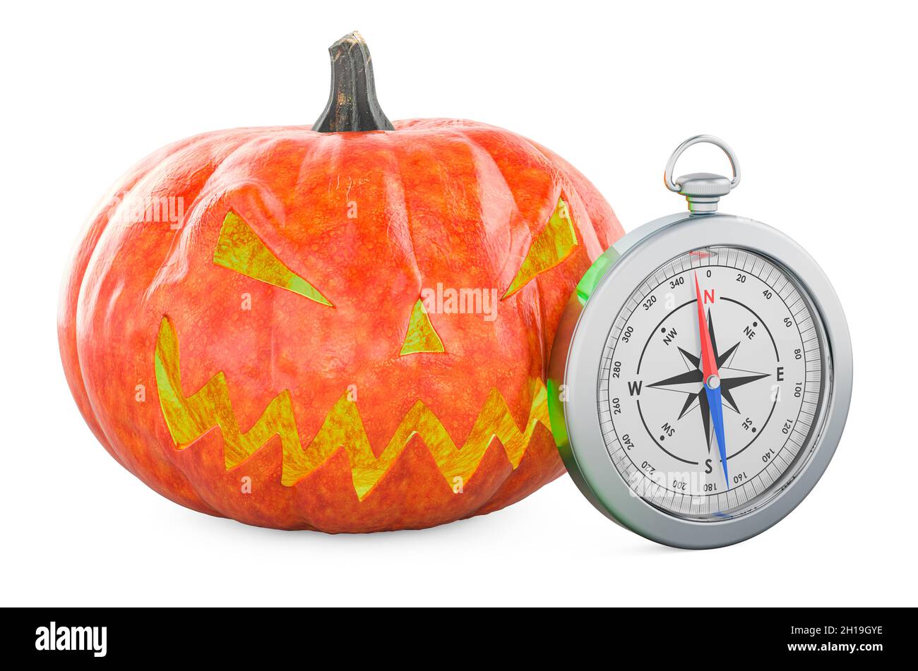 Halloween Pumpkin with compass, 3D rendering isolated on white ...